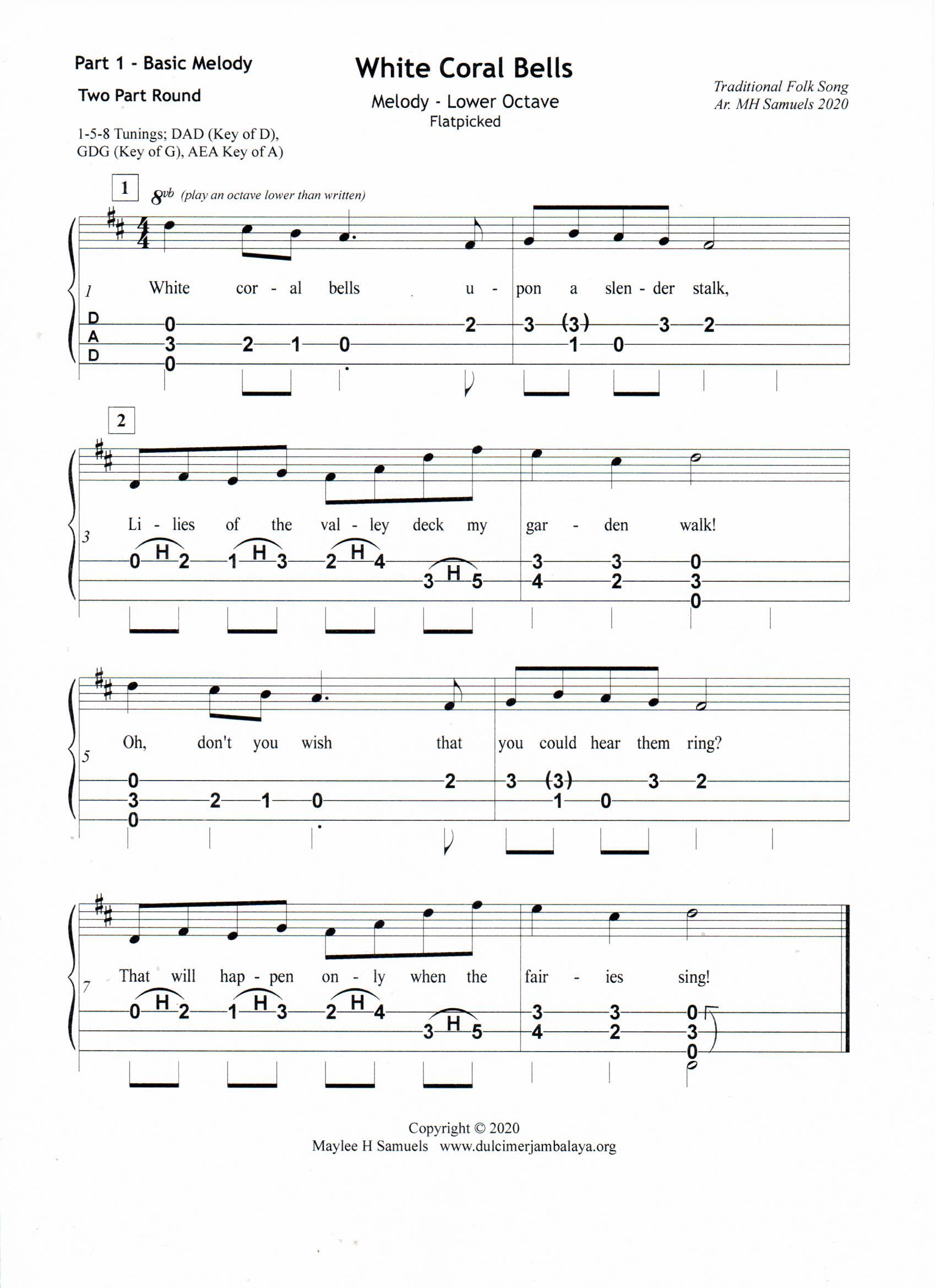 “White Coral Bells” Arranged for Mountain Dulcimer for a “Lift my ...