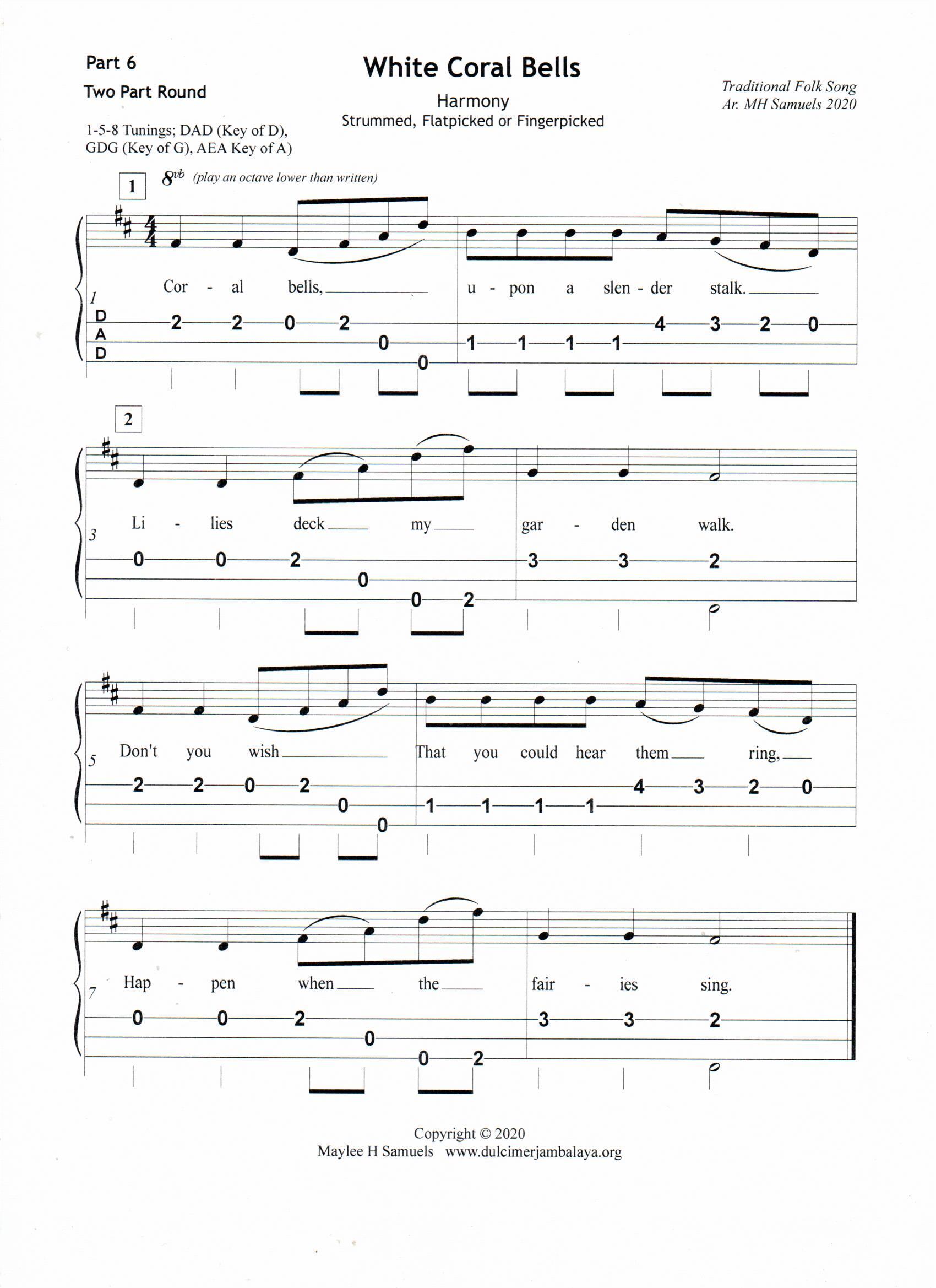 “White Coral Bells” Arranged for Mountain Dulcimer for a “Lift my ...
