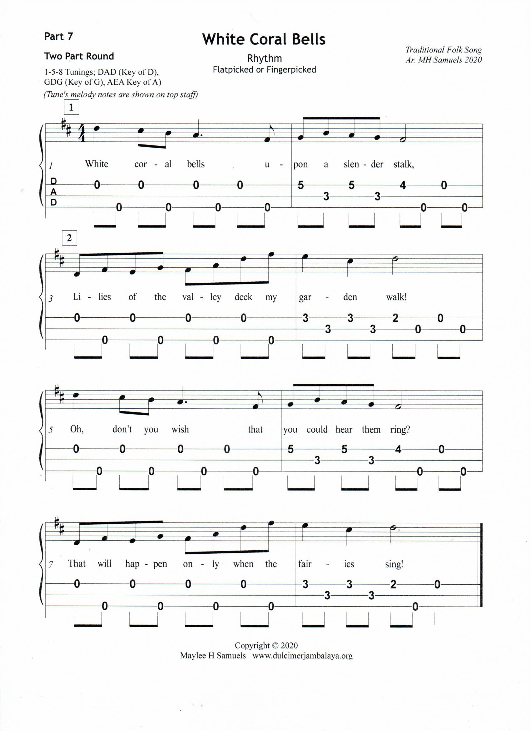 “White Coral Bells” Arranged for Mountain Dulcimer for a “Lift my ...